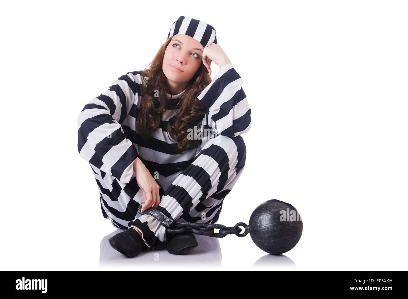 Prisoner in striped uniform on white Stock Photo - Alamy