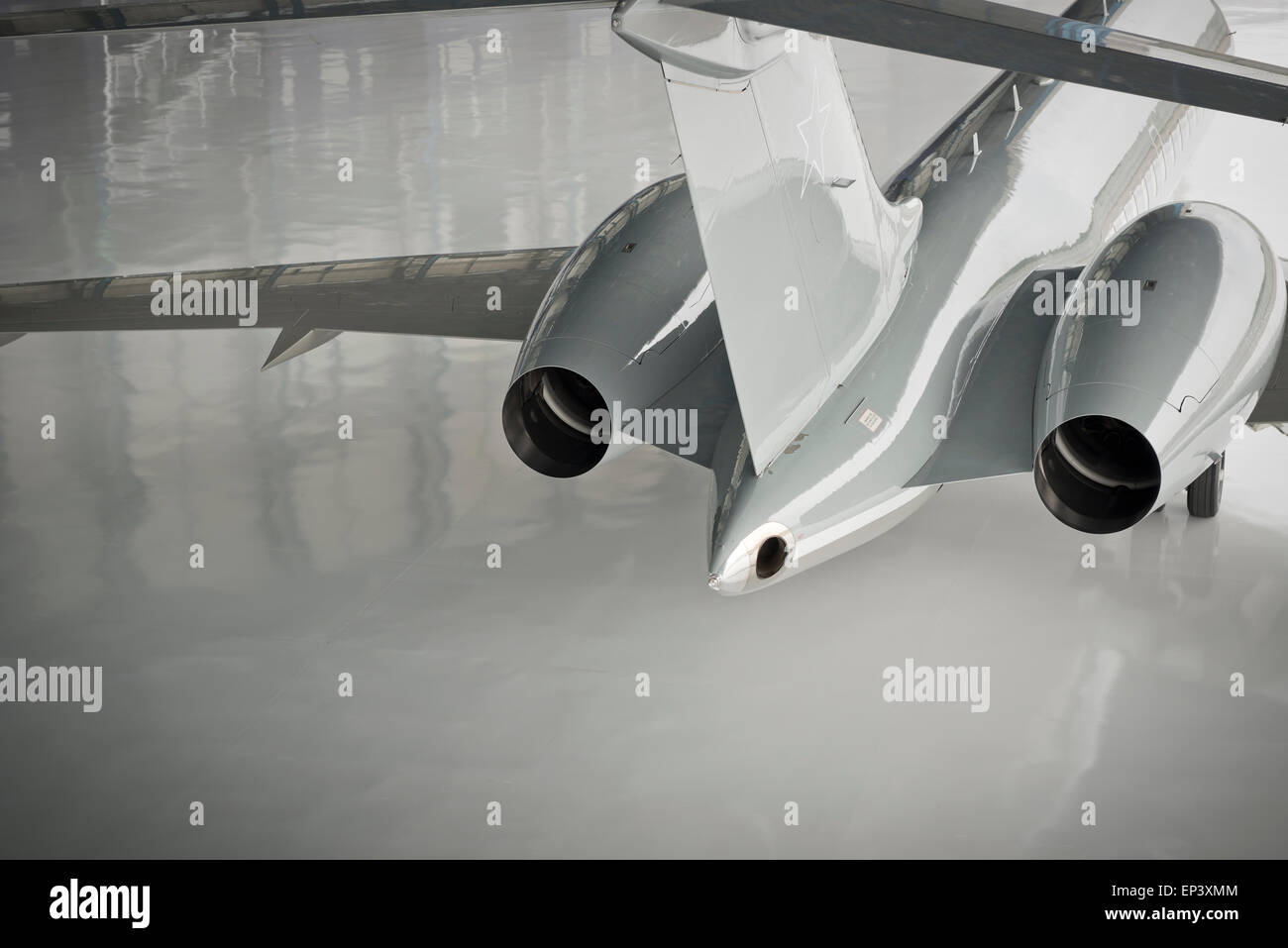 Rear of airplane showing the two jet engines Stock Photo - Alamy