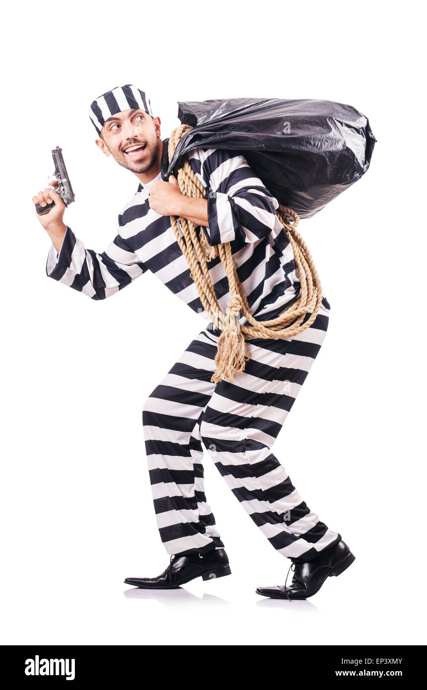 Convict criminal in striped uniform Stock Photo - Alamy