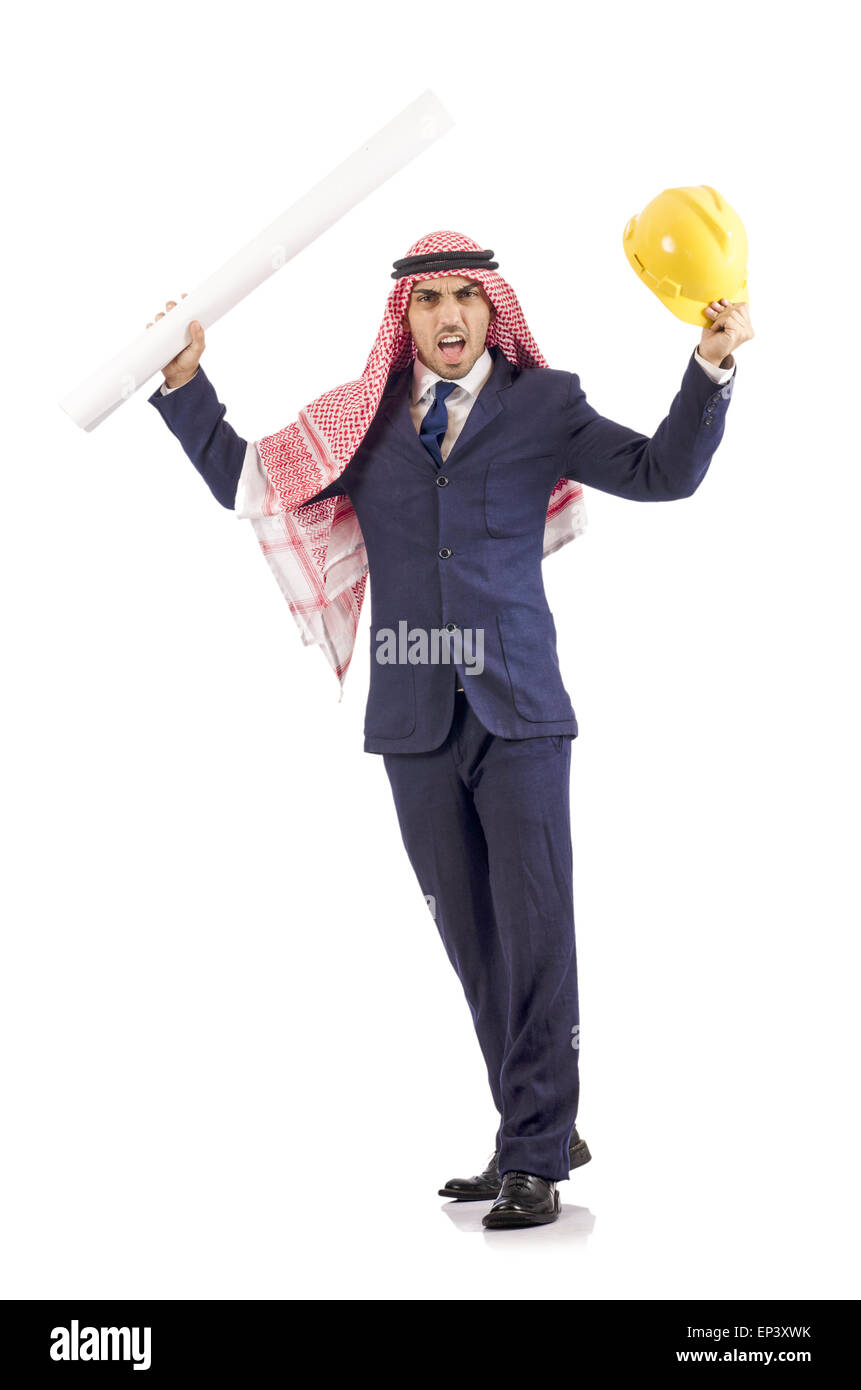 Arab engineer with drawings on white Stock Photo - Alamy