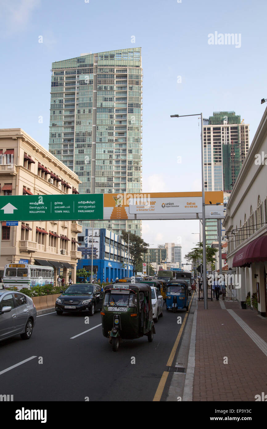 High rise buildings and traffic on Galle Road, Colombo, Sri Lanka, Asia ...