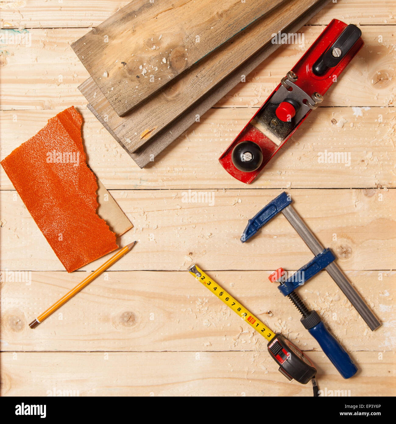 Woodworking tools on a carpenter's table Stock Photo - Alamy