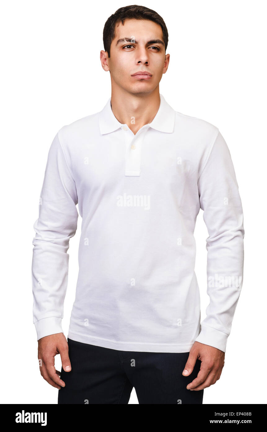 Male model with shirt isolated on white Stock Photo - Alamy