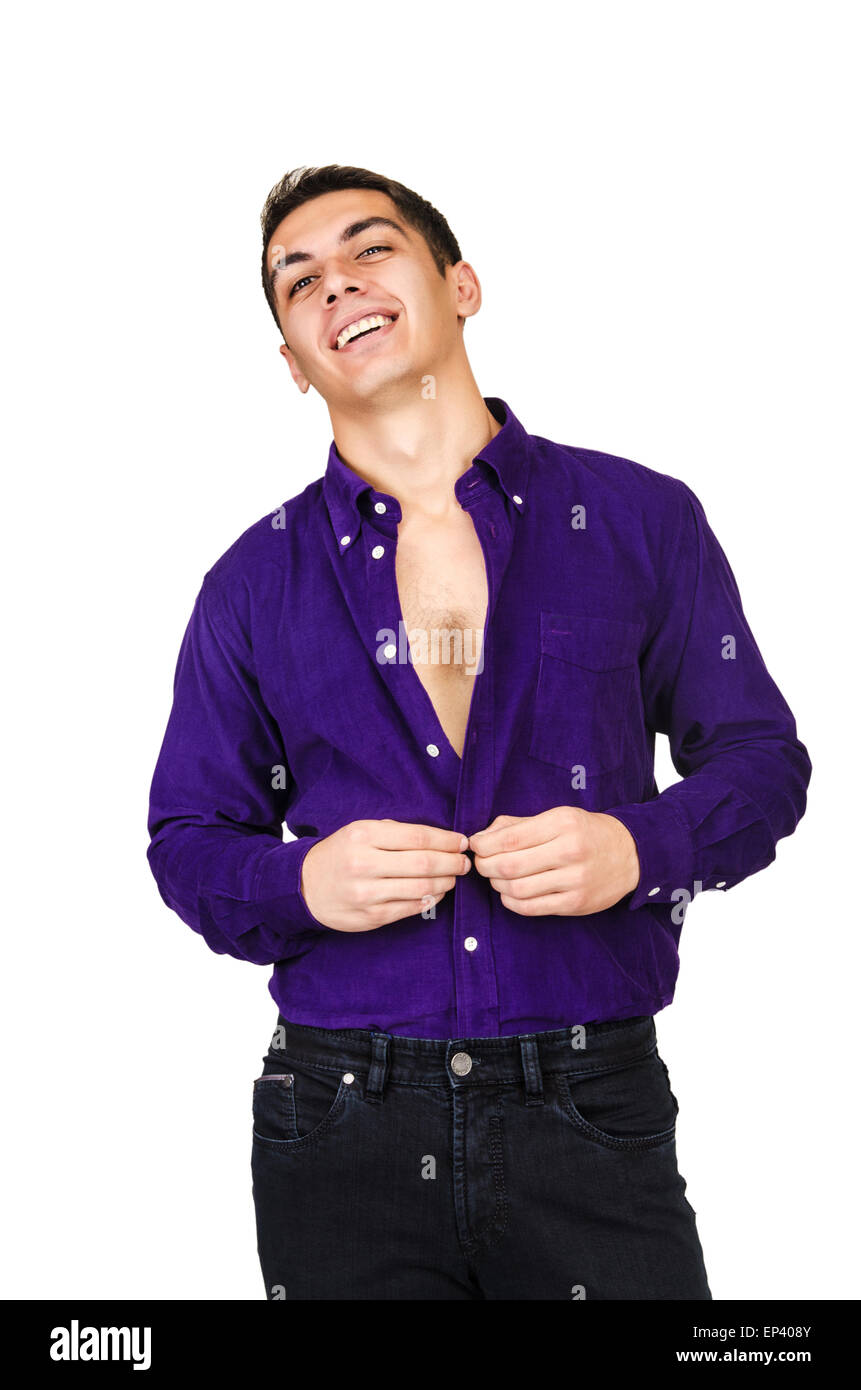 Male model with shirt isolated on white Stock Photo - Alamy