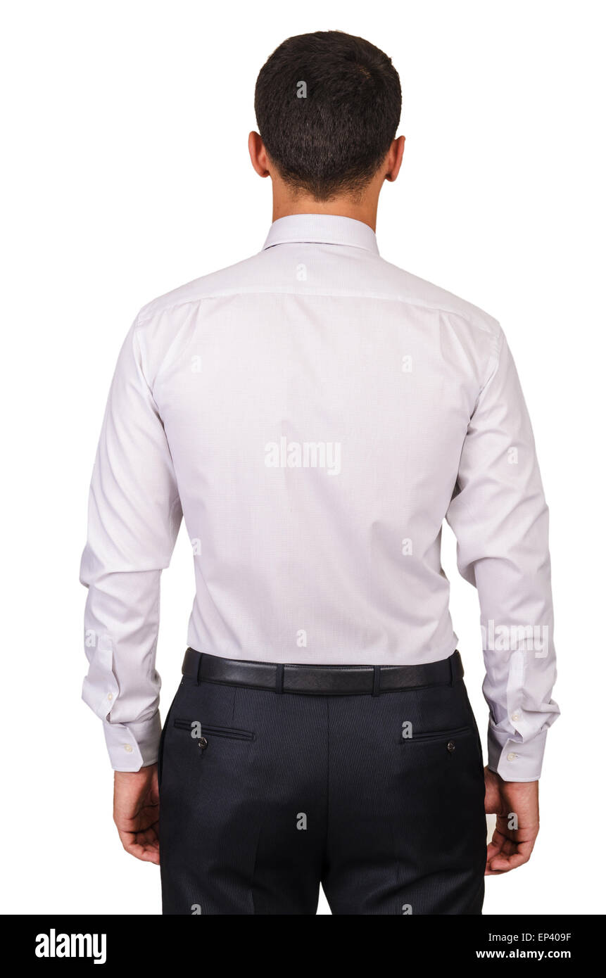 Male model with shirt isolated on white Stock Photo - Alamy