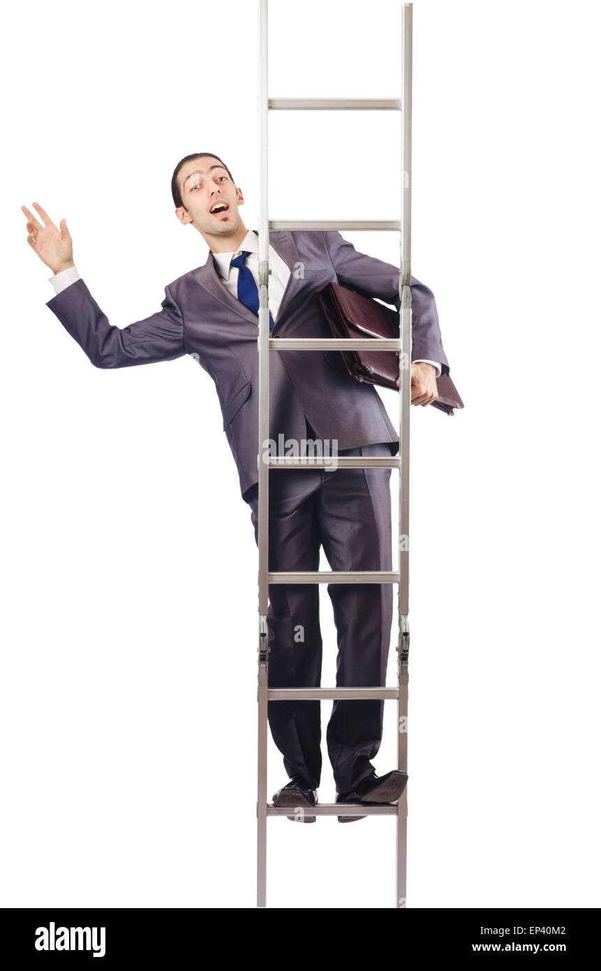 Businessman climbing the ladder isolated on white Stock Photo - Alamy