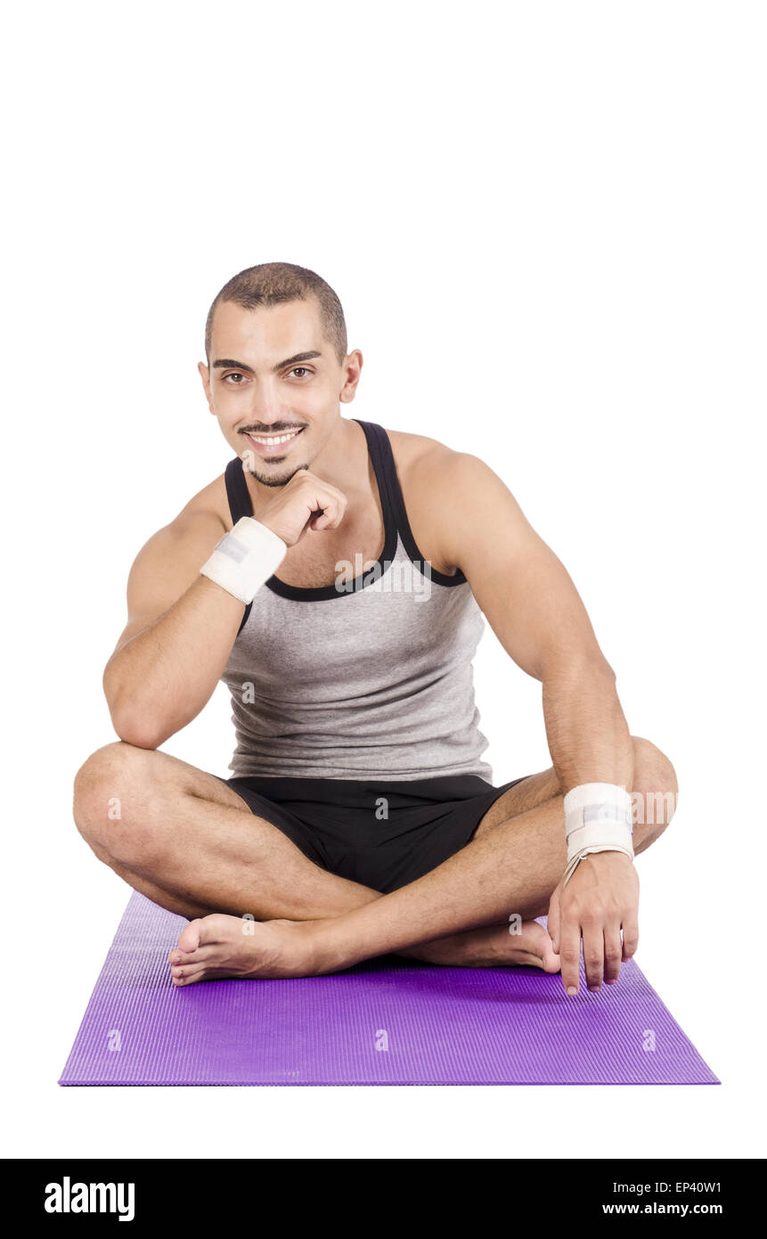 Man doing exercises on white Stock Photo - Alamy