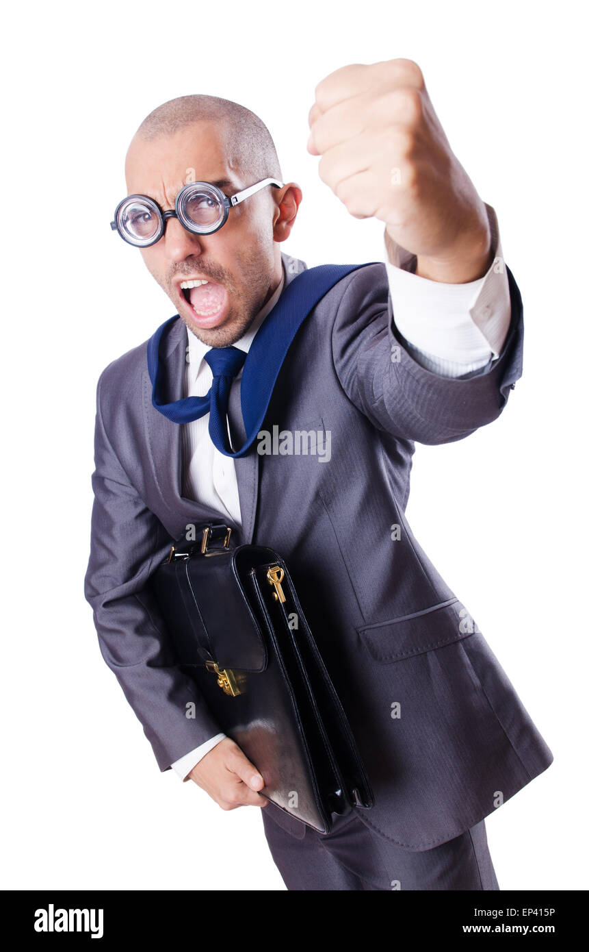 Funny nerd businessman on the white Stock Photo - Alamy