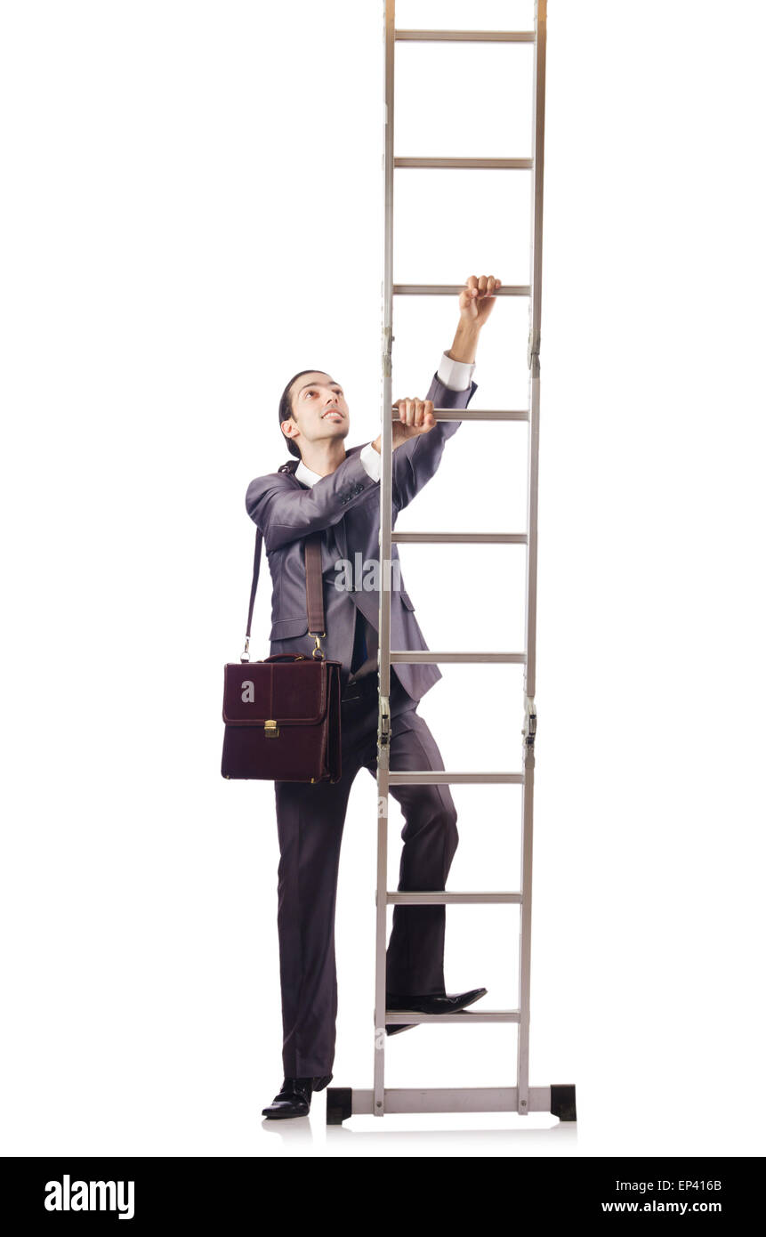 Businessman climbing the ladder isolated on white Stock Photo - Alamy