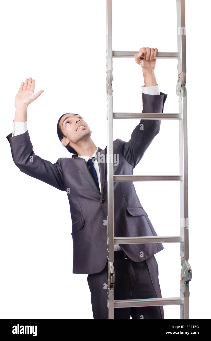 Businessman climbing the ladder isolated on white Stock Photo - Alamy