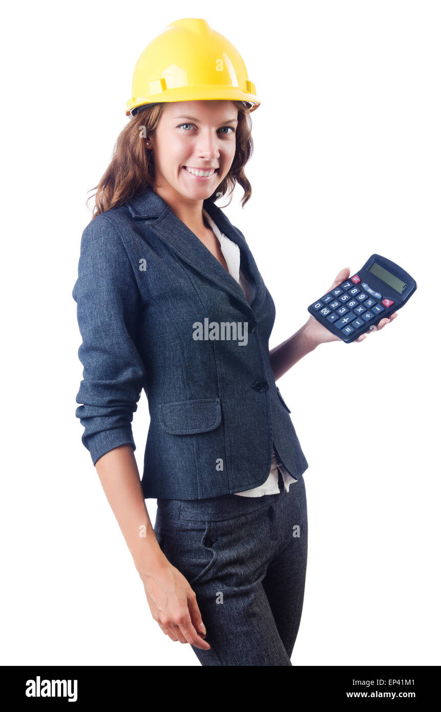 Female builder calculator on hi-res stock photography and images - Alamy