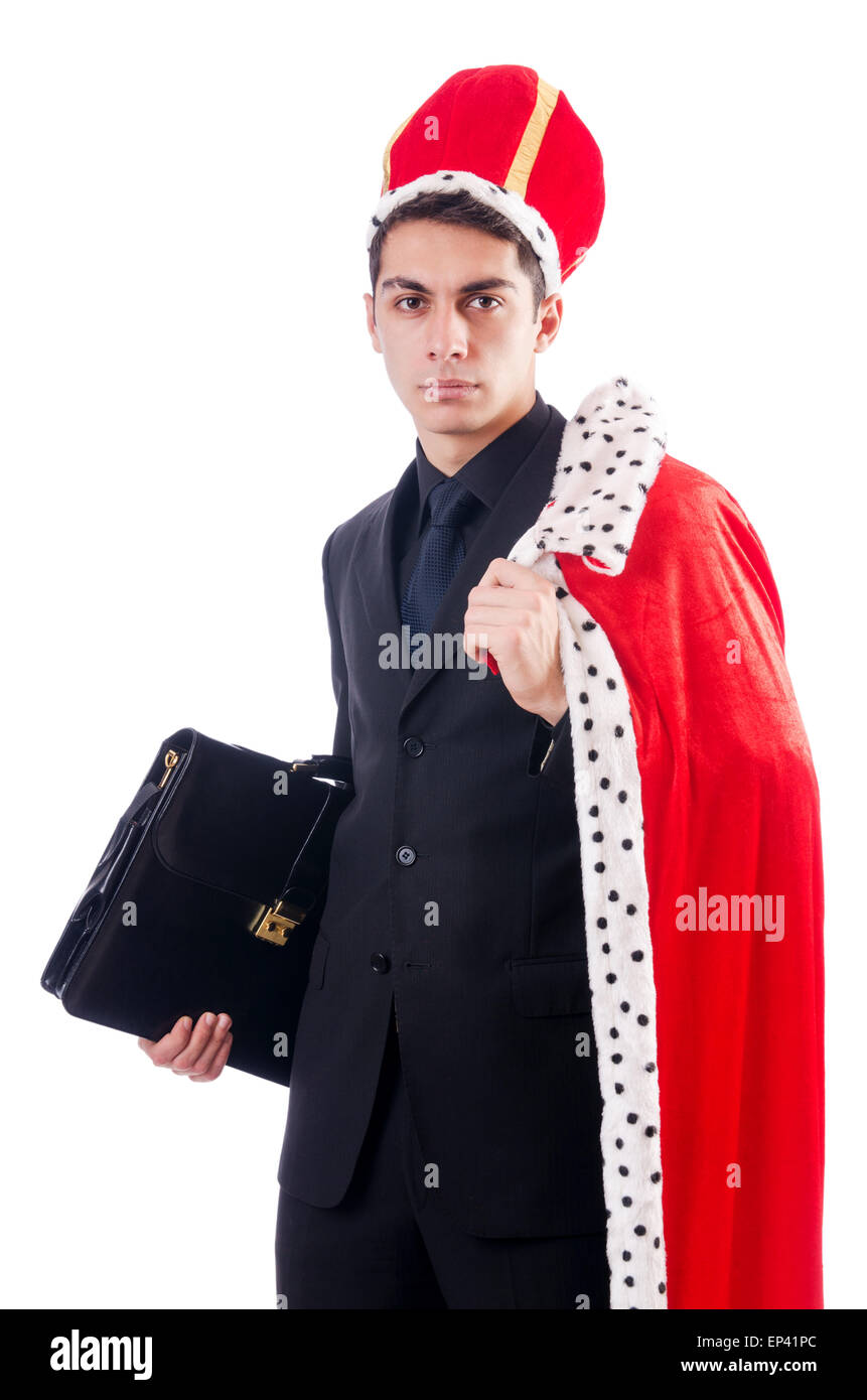 Businessman playing king isolated on white Stock Photo - Alamy