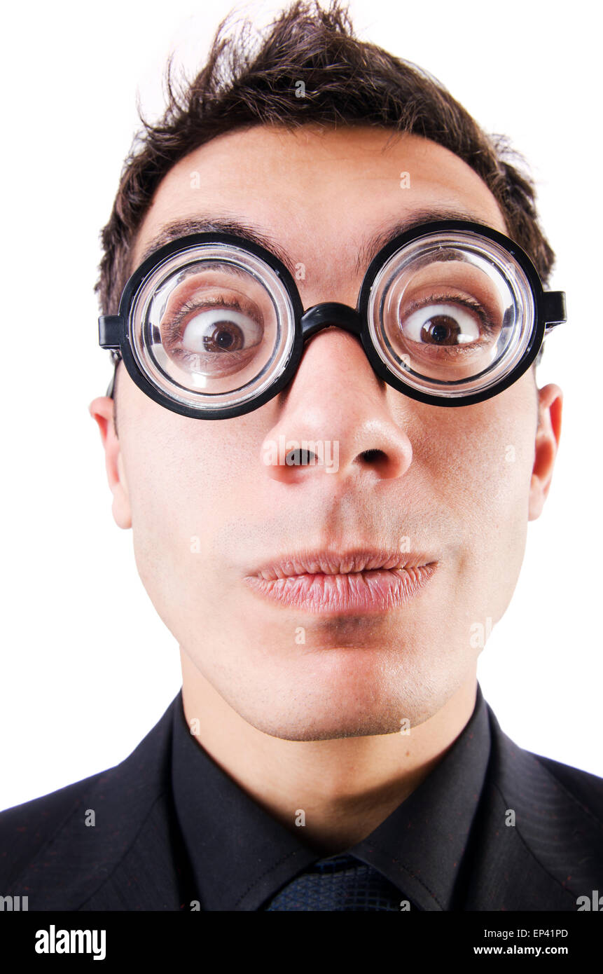 Nerd businessman isolated on the white Stock Photo - Alamy