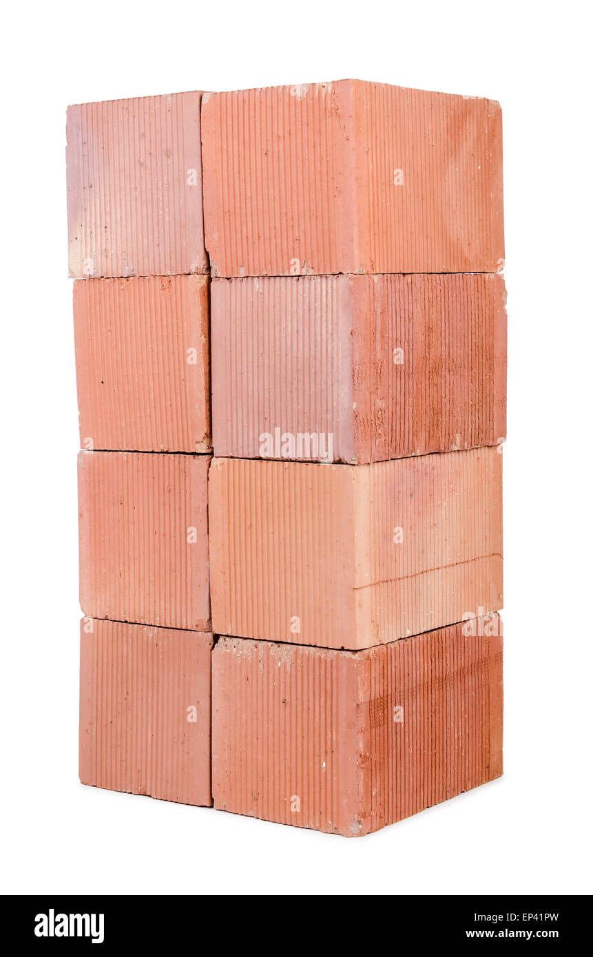 Stack of clay bricks isolated on white Stock Photo - Alamy