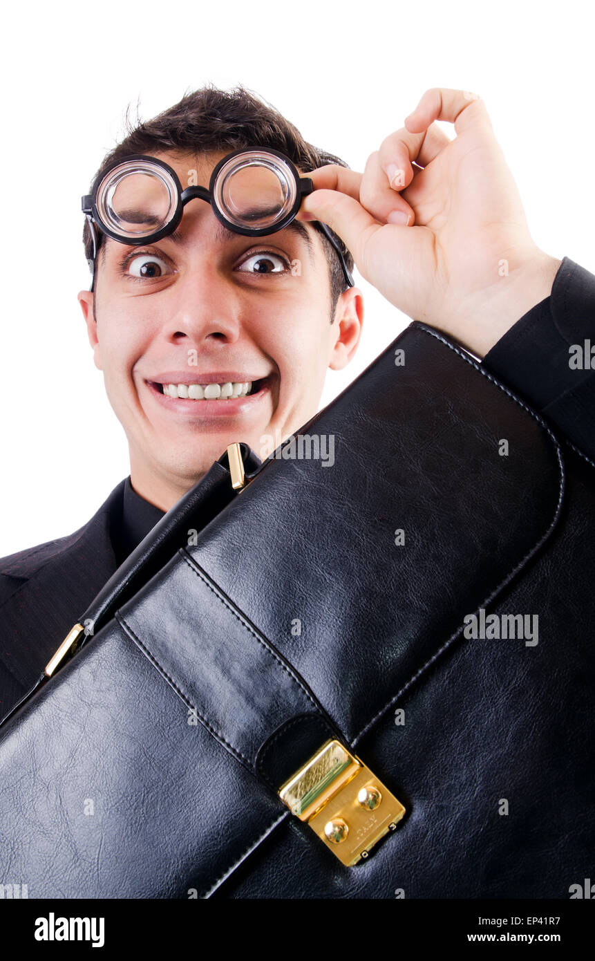 Nerd businessman isolated on the white Stock Photo - Alamy