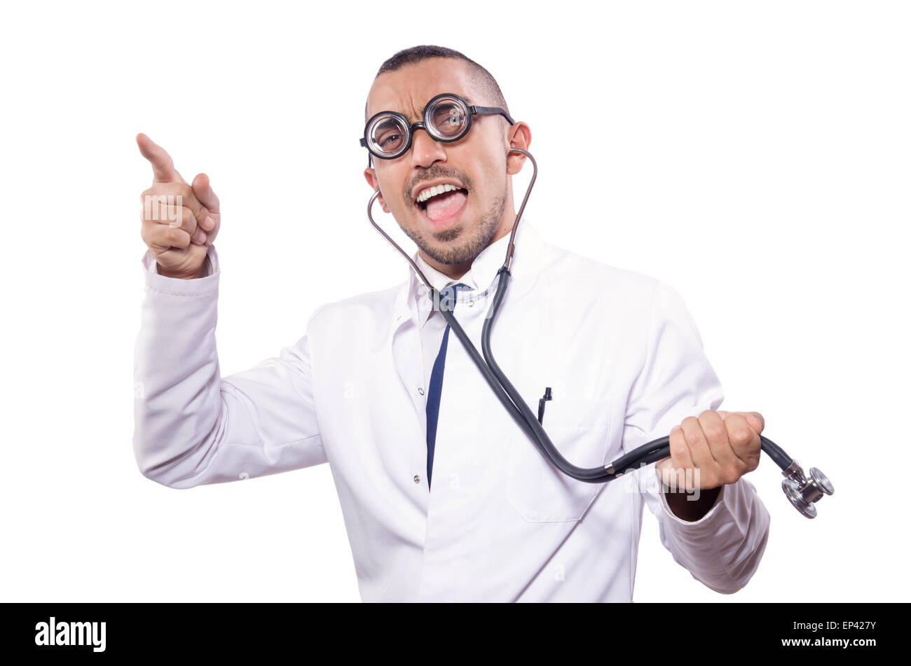 Funny doctor isolated on the white Stock Photo - Alamy