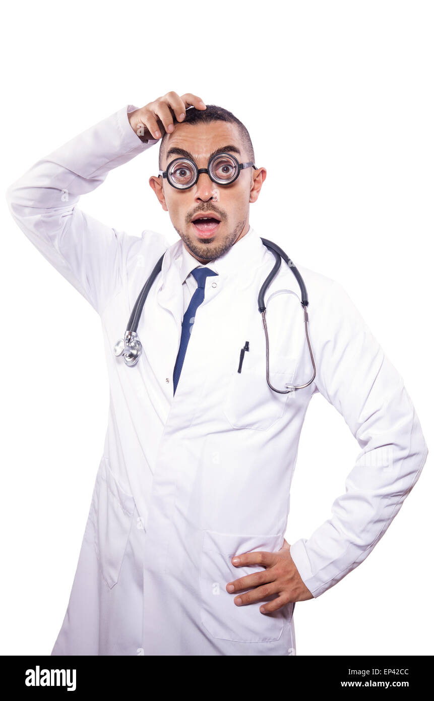 Funny doctor isolated on the white Stock Photo - Alamy