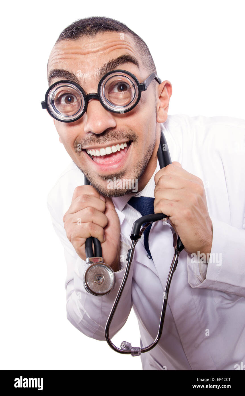 Funny doctor isolated on the white Stock Photo - Alamy