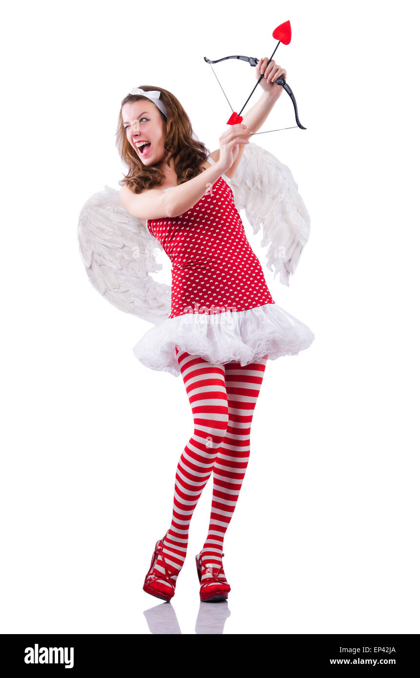 Angel in red clothing on white Stock Photo - Alamy