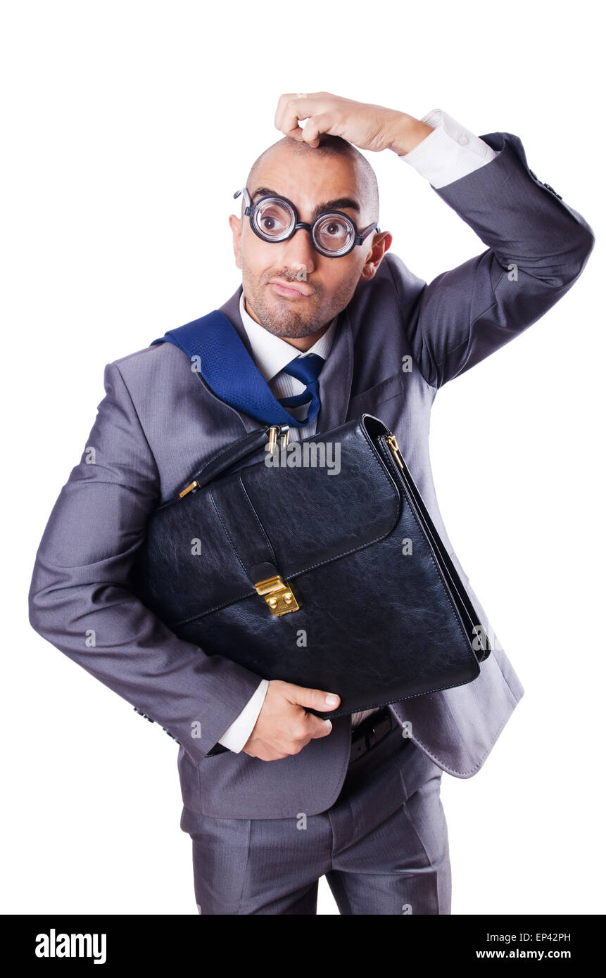 Funny nerd businessman on the white Stock Photo - Alamy