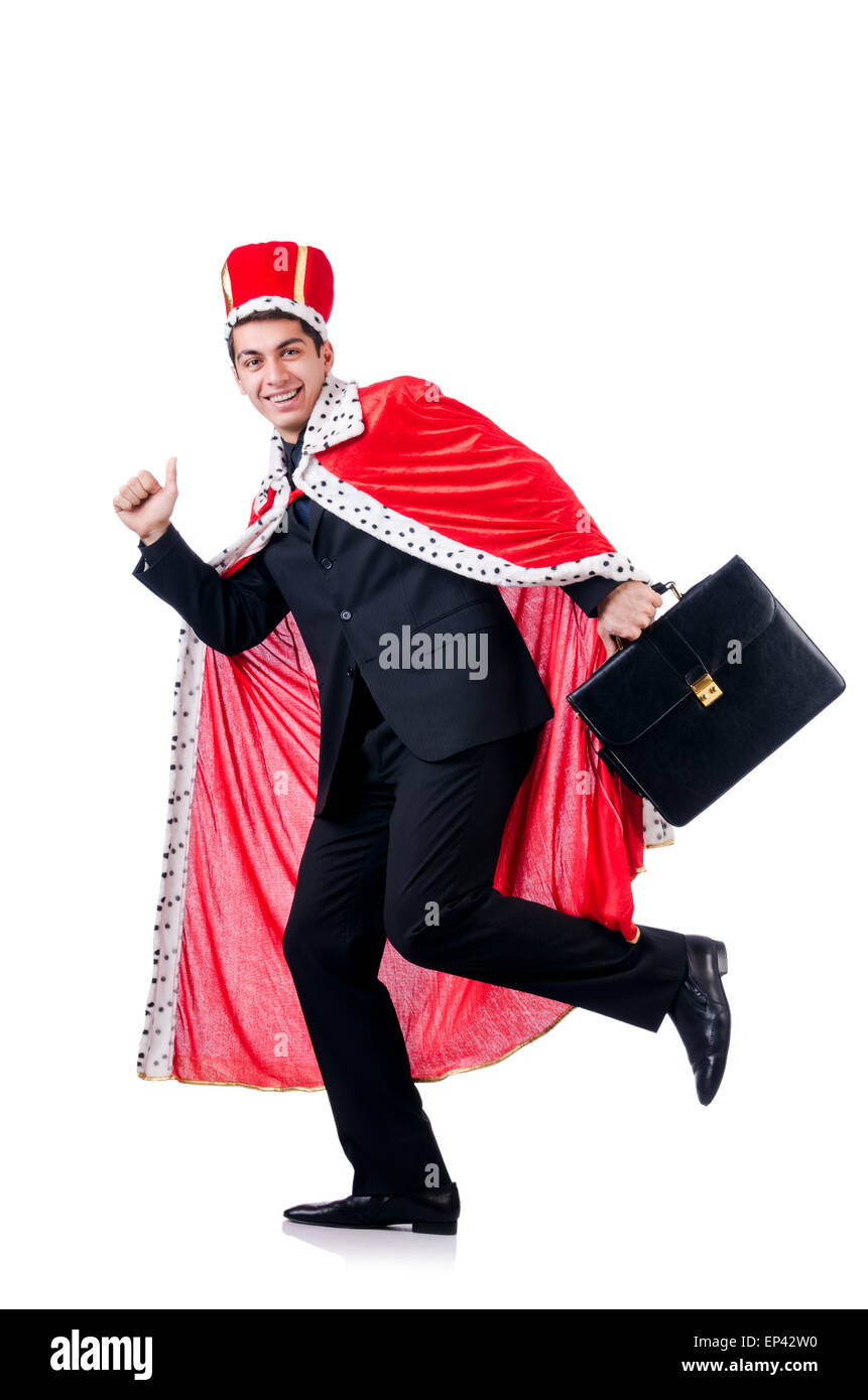 Businessman playing king isolated on white Stock Photo - Alamy