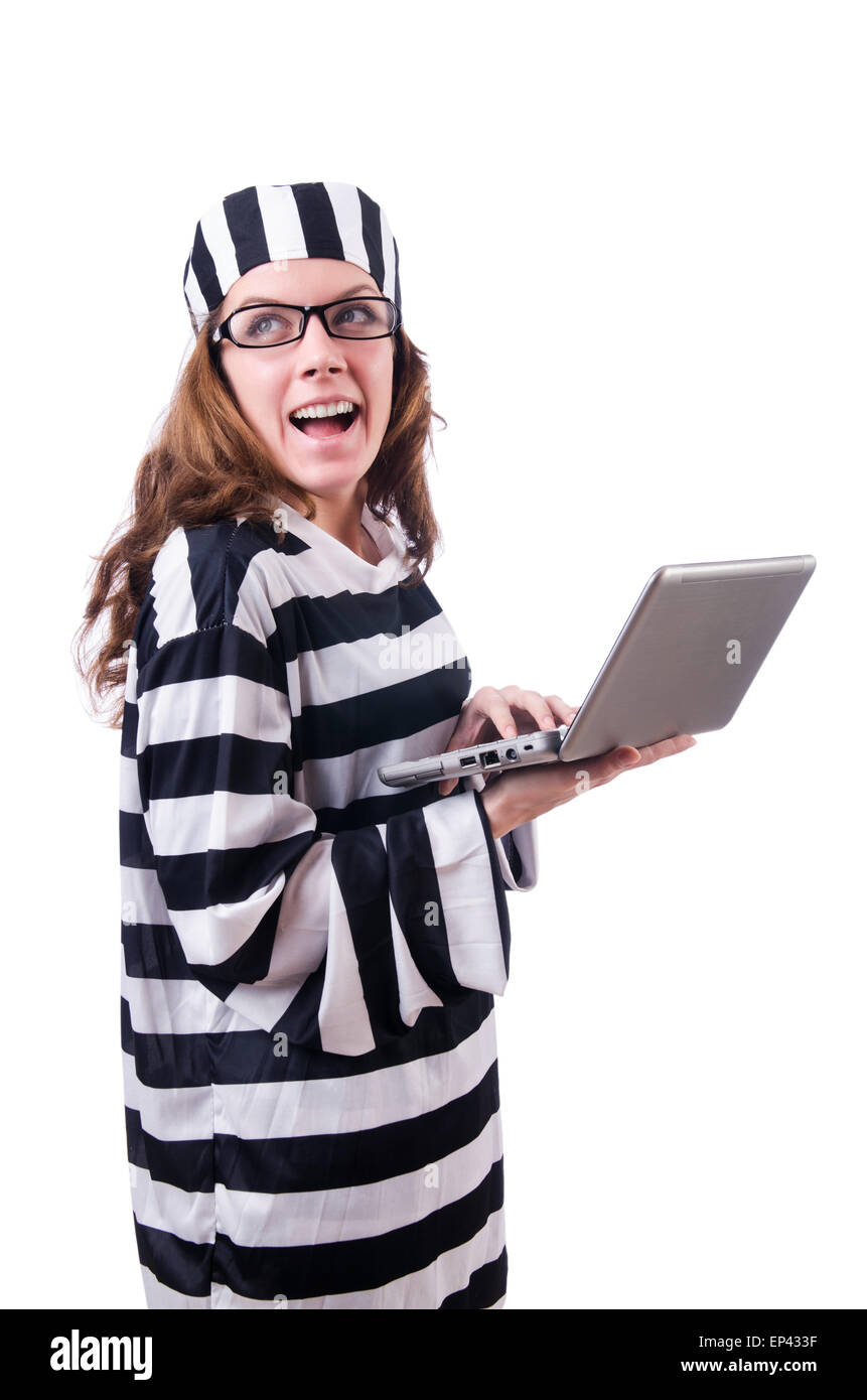 Criminal hacker with laptop on white Stock Photo - Alamy