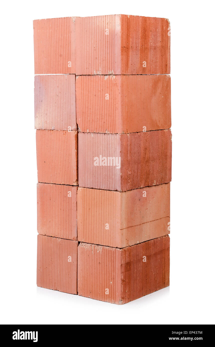 Stack of clay bricks isolated on white Stock Photo - Alamy