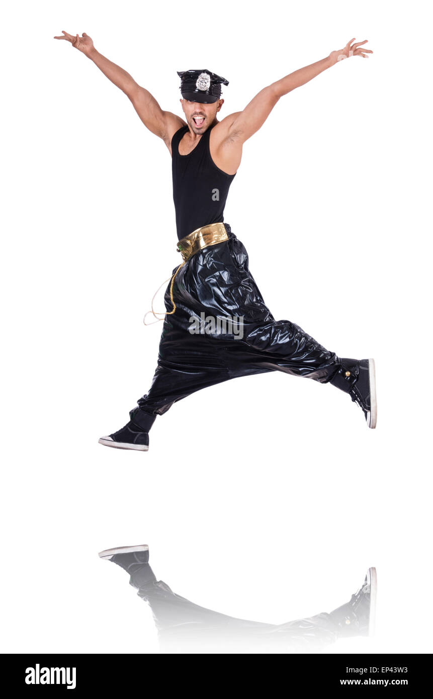 Rap dancer in wide pants on white Stock Photo - Alamy