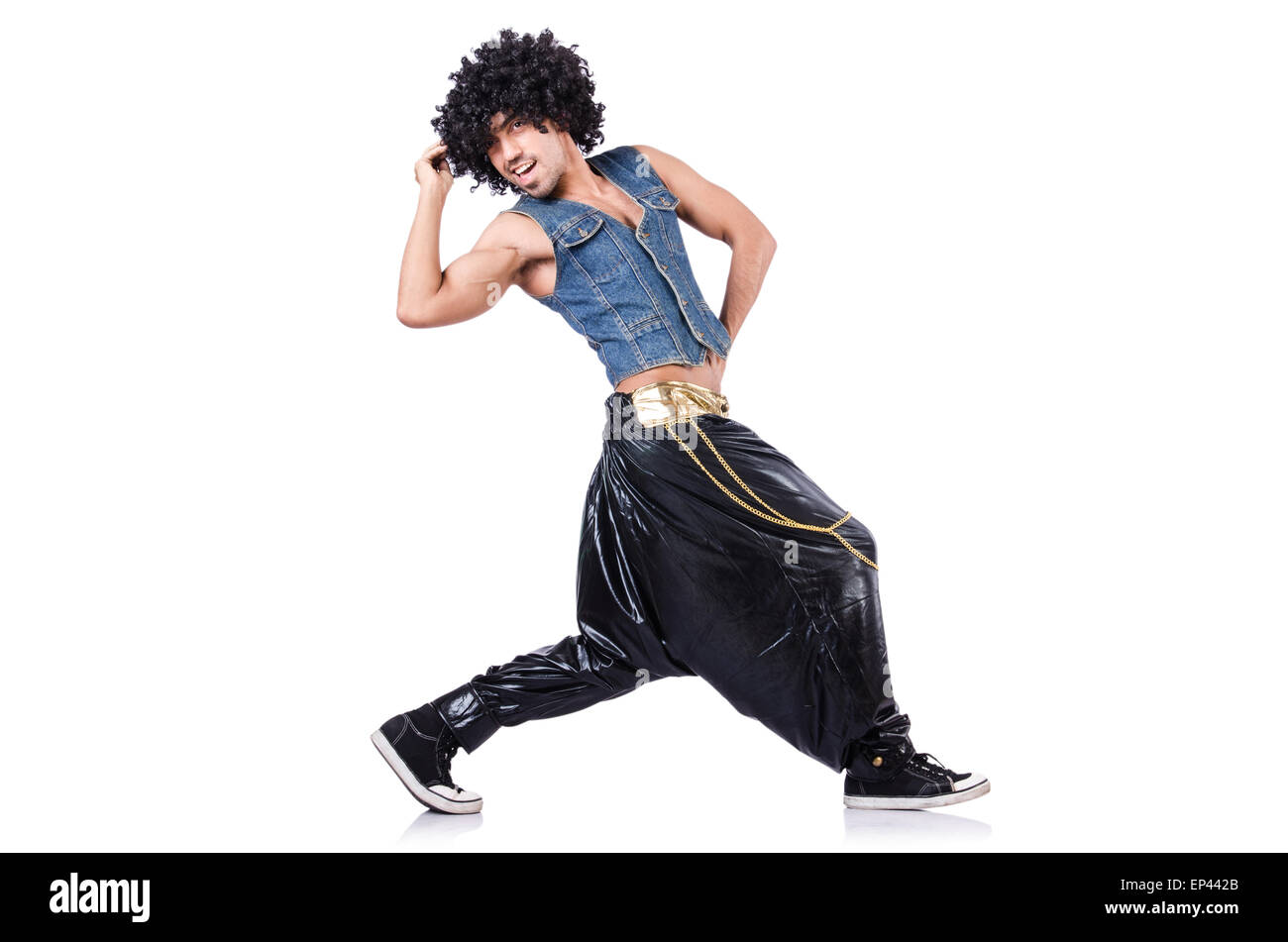 Rap dancer in wide pants on white Stock Photo - Alamy