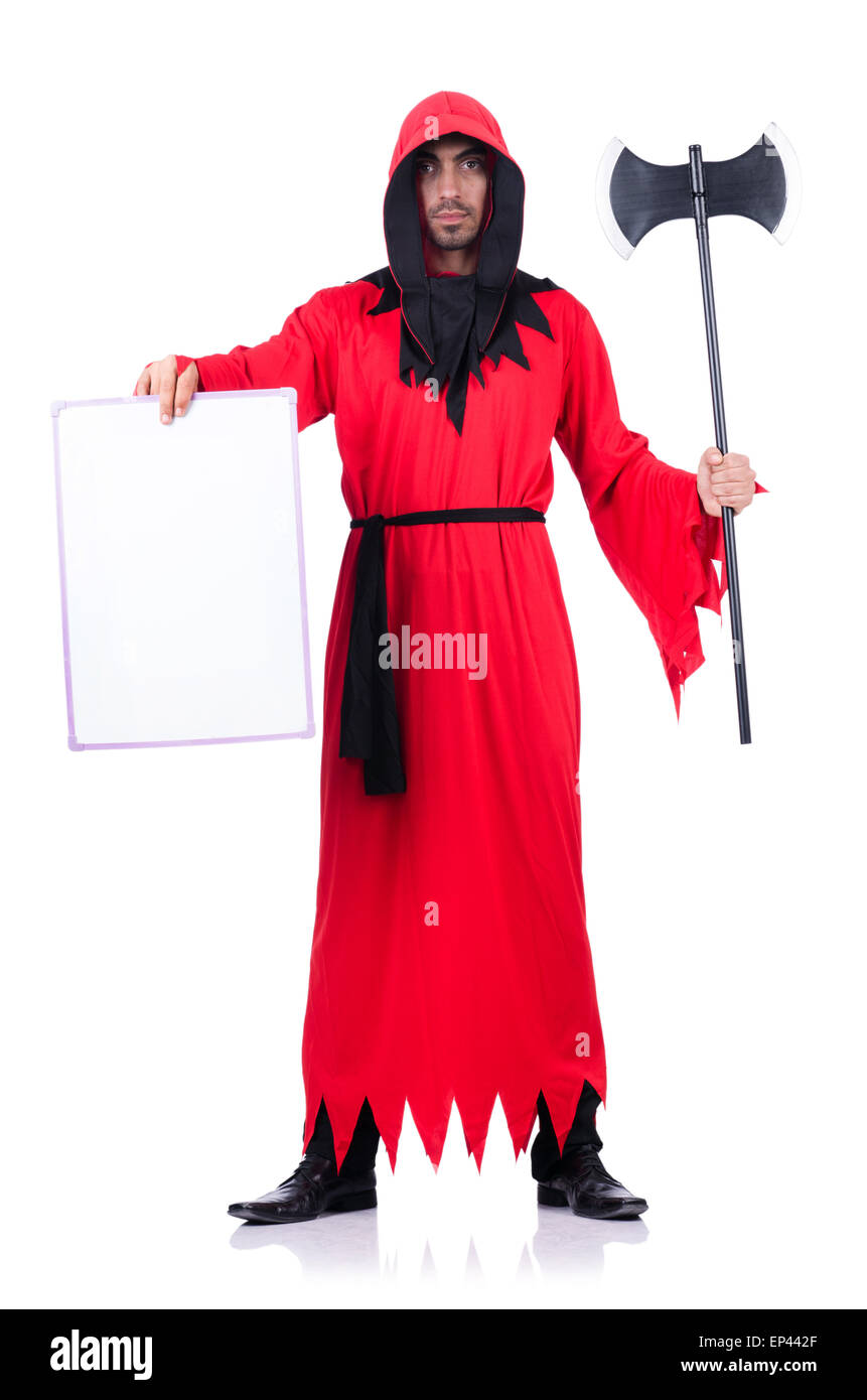 Executioner in red costume with axe on white Stock Photo - Alamy