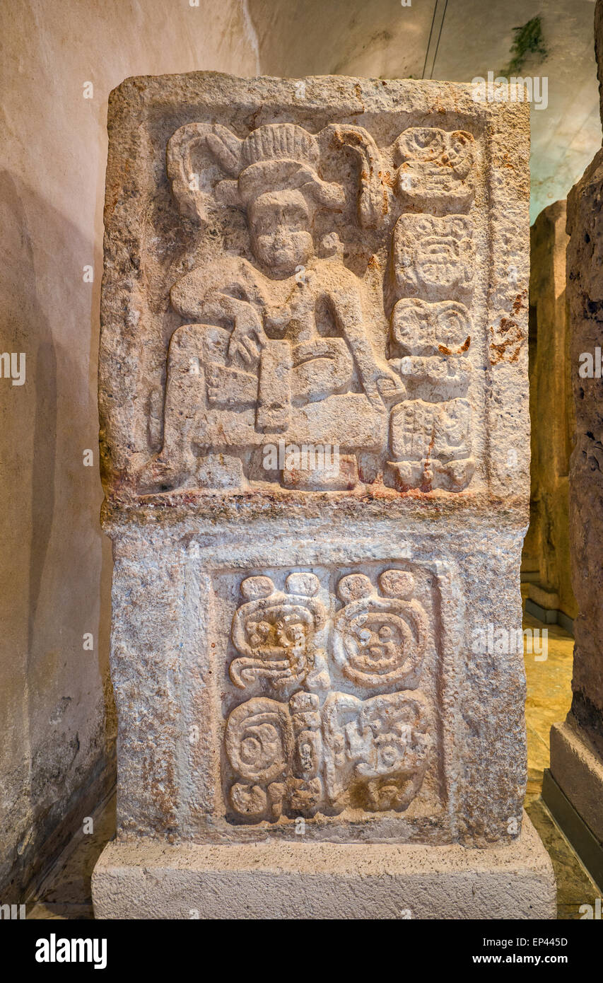 Mayan stela from Calakmul, displayed at Museo Arqueologico at Fuerte de ...
