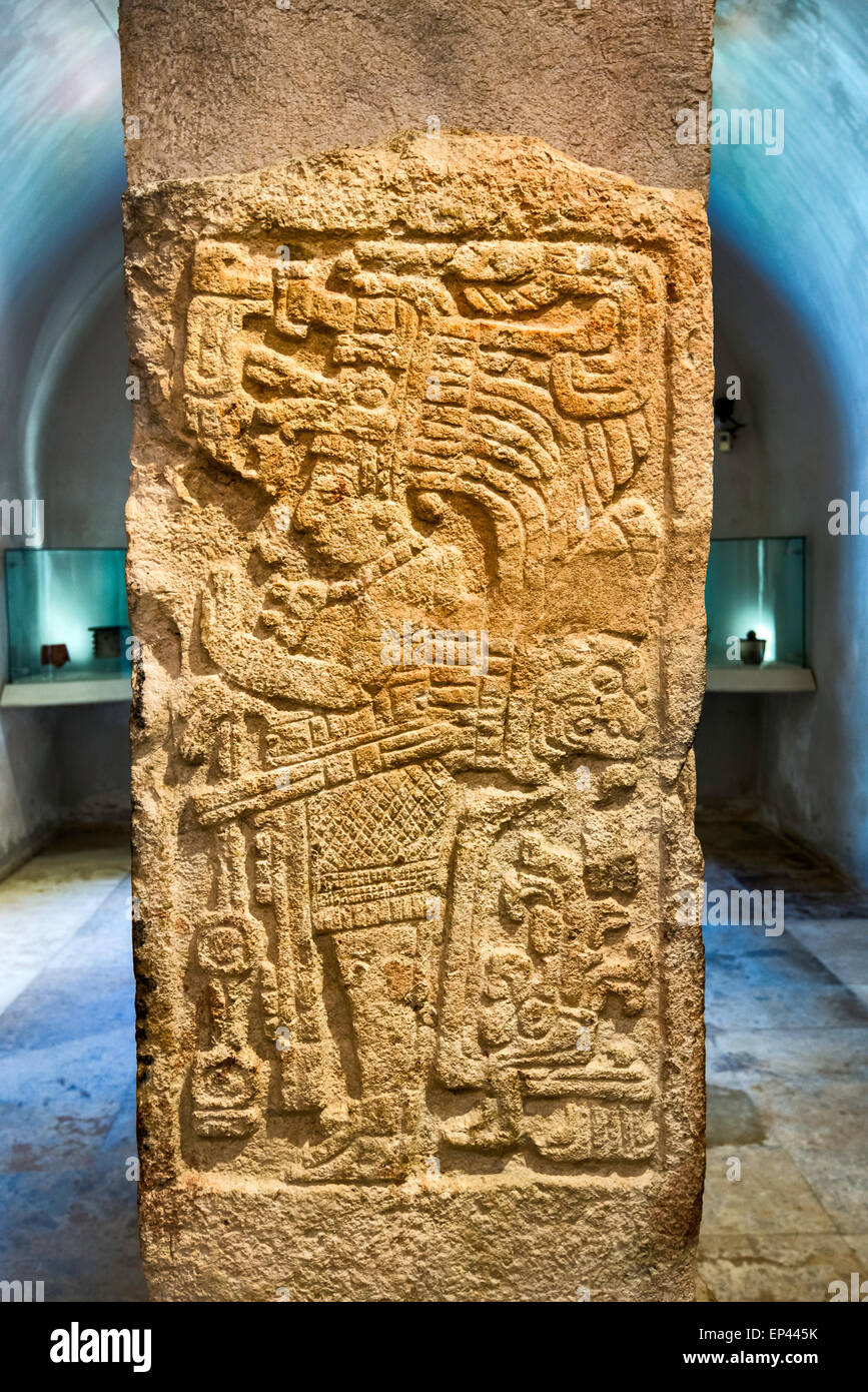 Mayan stela from Calakmul, displayed at Museo Arqueologico at Fuerte de ...