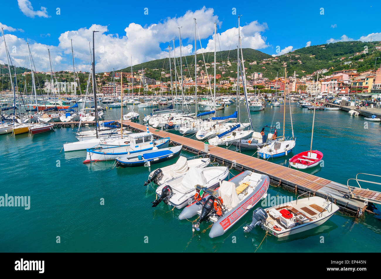 LERICI, ITALY - MAY 31, 2014: harbour and town of Lerici, Italy. Lerici ...