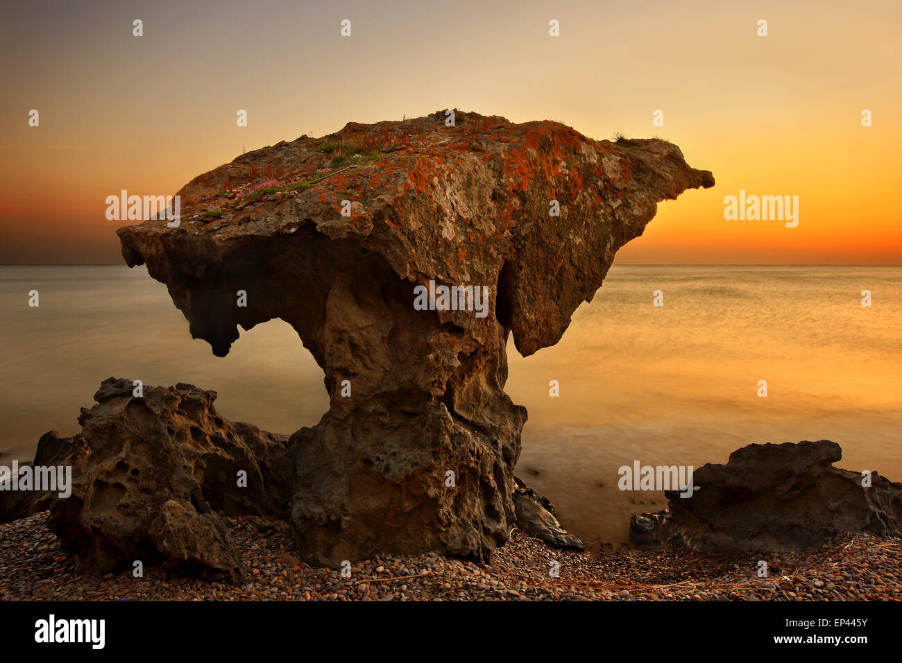 At the beach of Agios Ioannis around sunset. Lemnos (Limnos) island ...