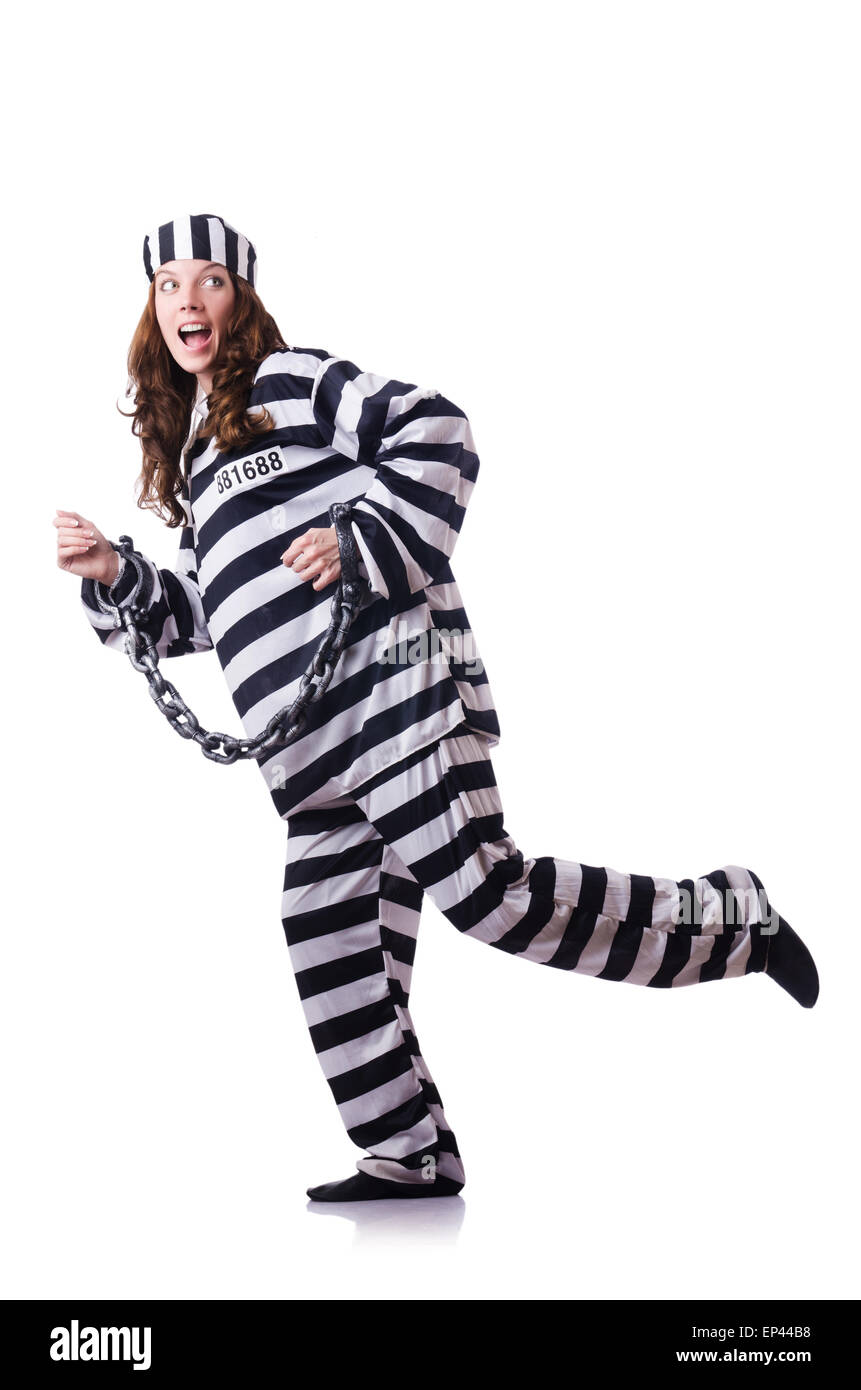 Prisoner in striped uniform on white Stock Photo - Alamy