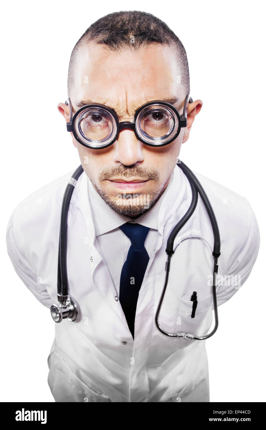 Funny doctor isolated on the white Stock Photo - Alamy