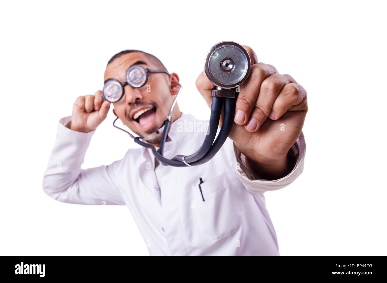 Funny doctor isolated on the white Stock Photo - Alamy