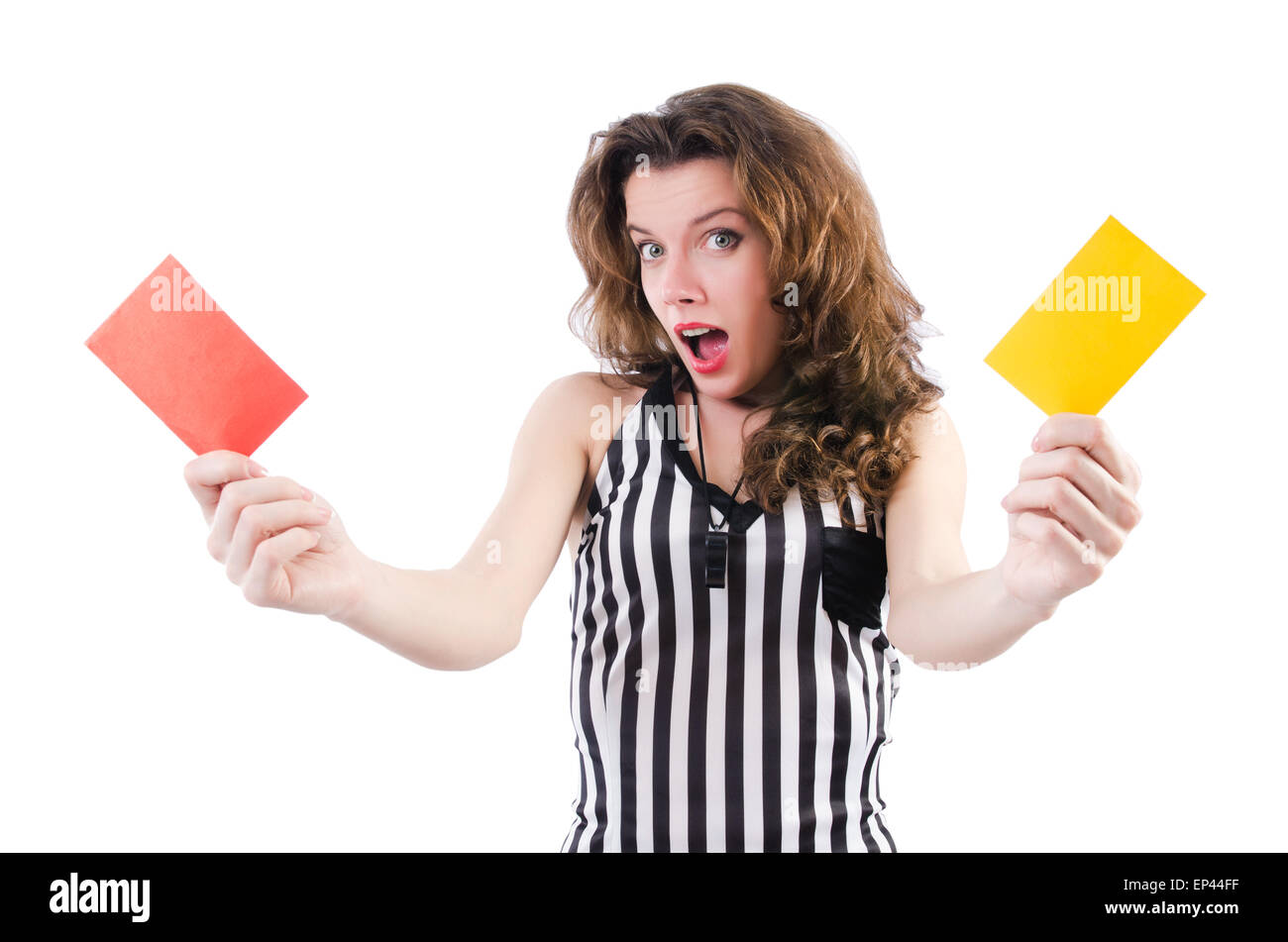 Female football referee showing red hi-res stock photography and images ...