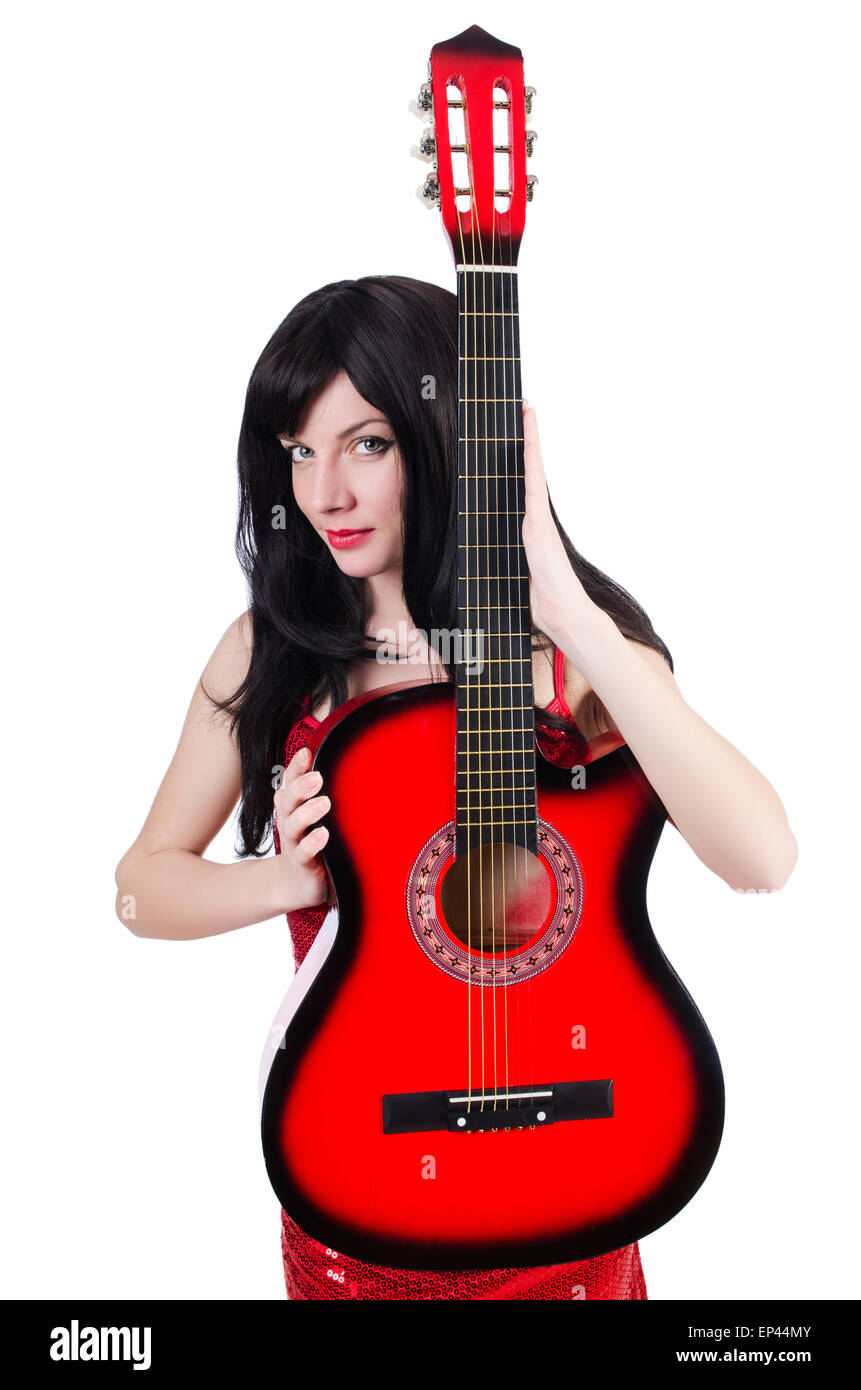 Young singer guitar on white Stock Photo - Alamy