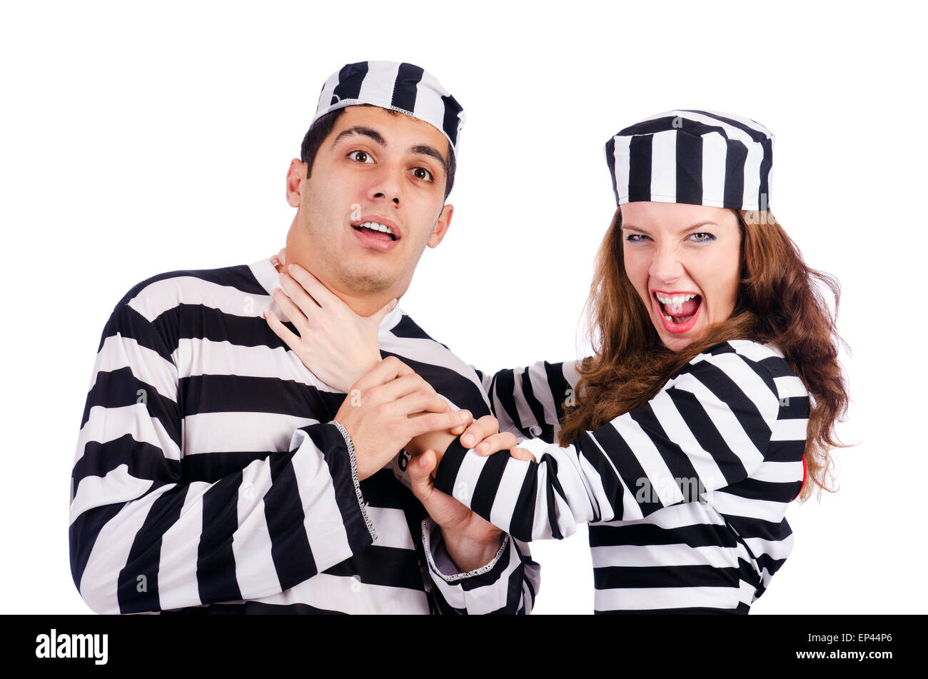 Pair of prisoners isolated on white Stock Photo - Alamy
