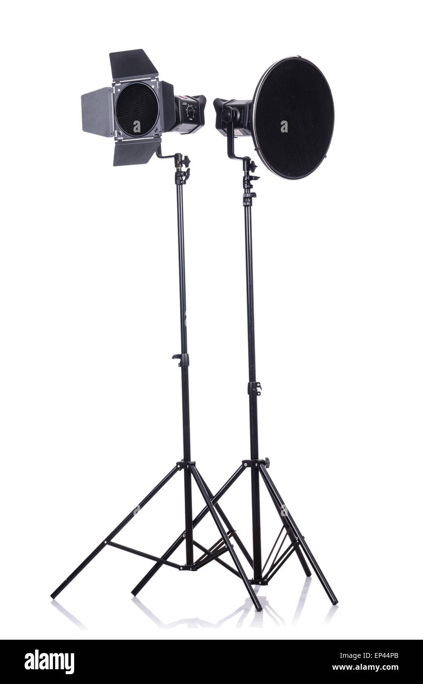 Studio light stand isolated on the white Stock Photo - Alamy