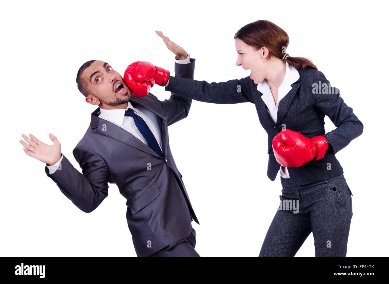 Office pair fighting isolated on white Stock Photo - Alamy