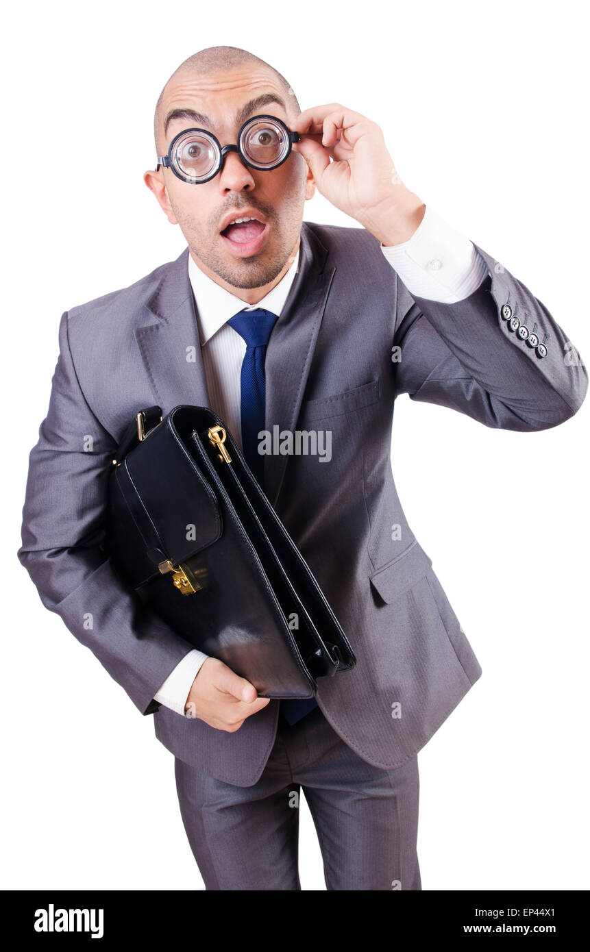 Funny nerd businessman on the white Stock Photo - Alamy