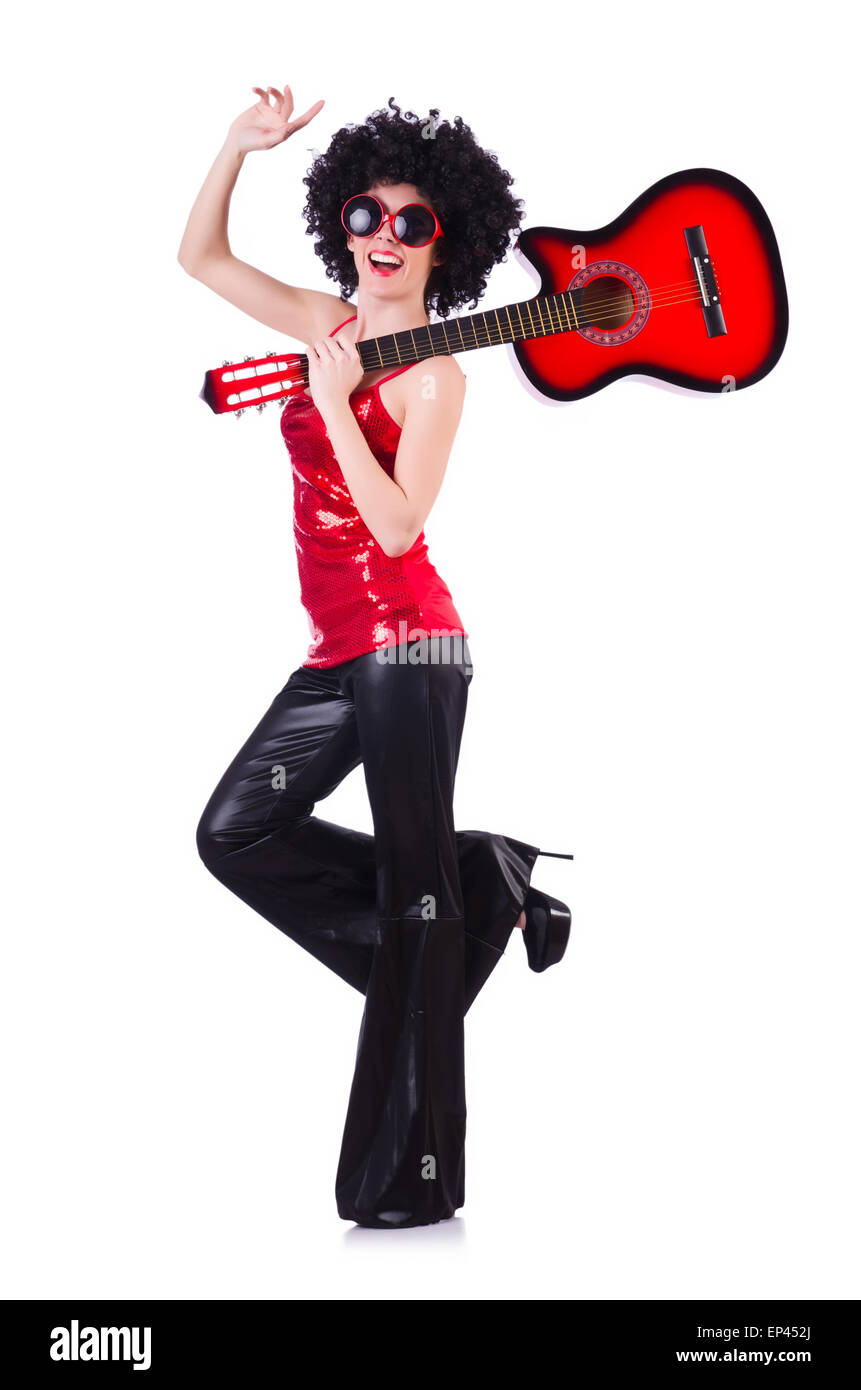 Young singer with afro cut and guitar Stock Photo - Alamy