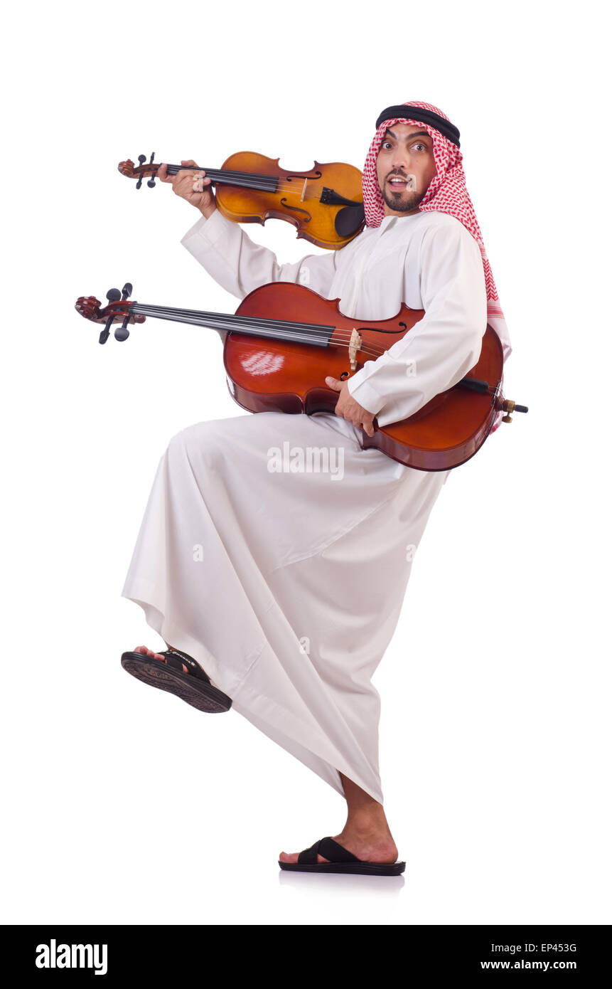 Arab man playing music on white Stock Photo - Alamy