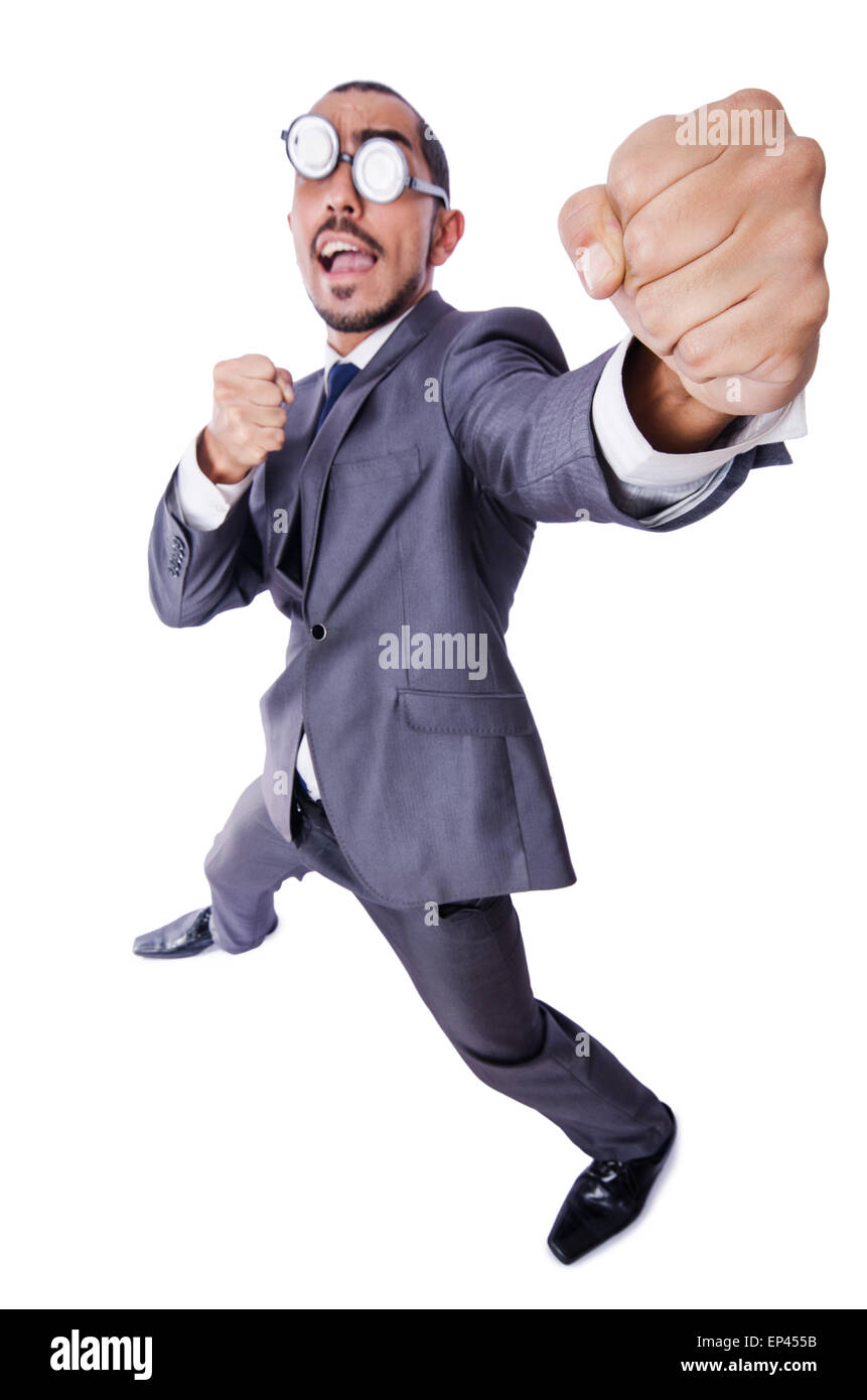 Funny nerd businessman isolated on white Stock Photo - Alamy