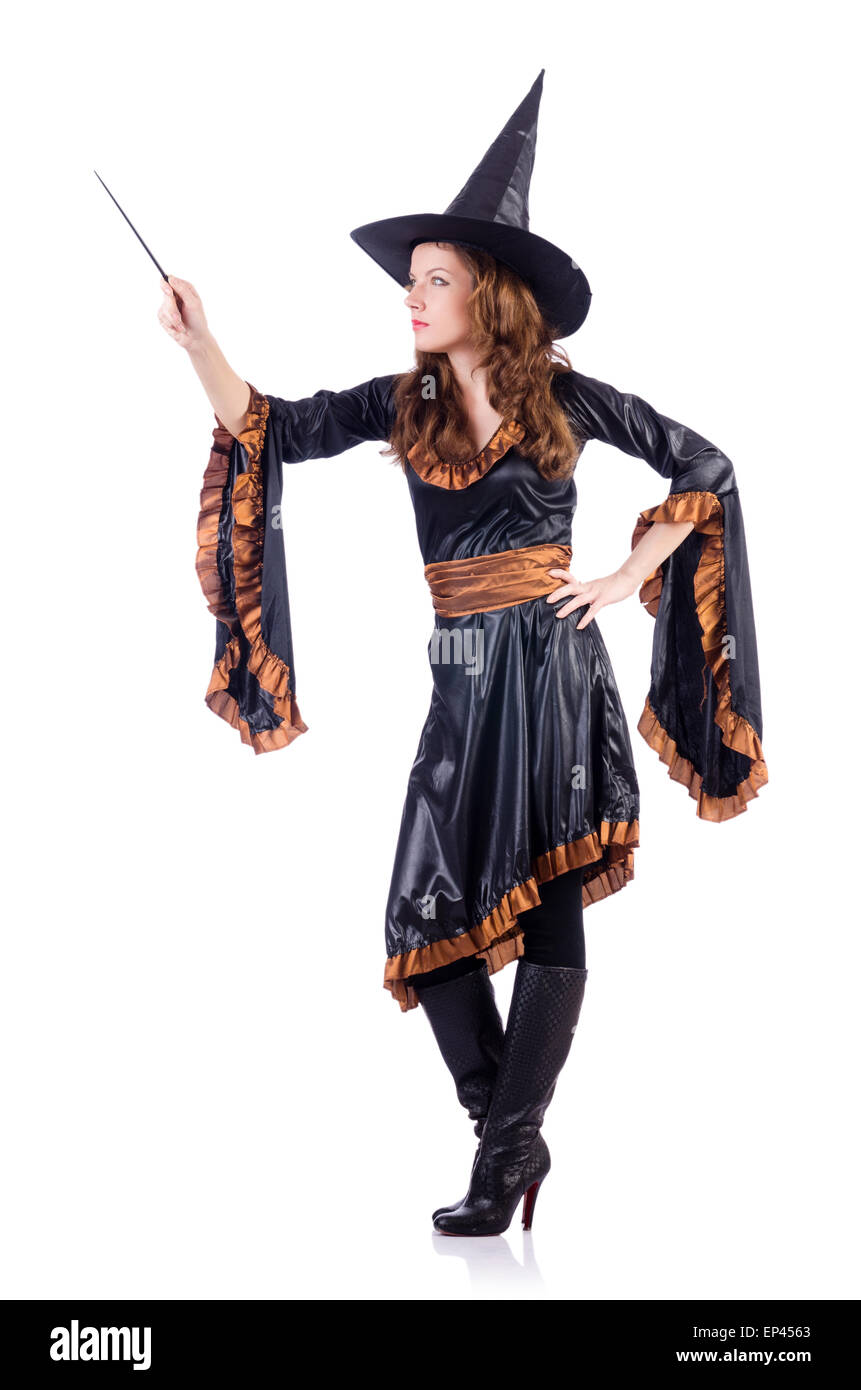 Witch with wand isolated on the white Stock Photo - Alamy