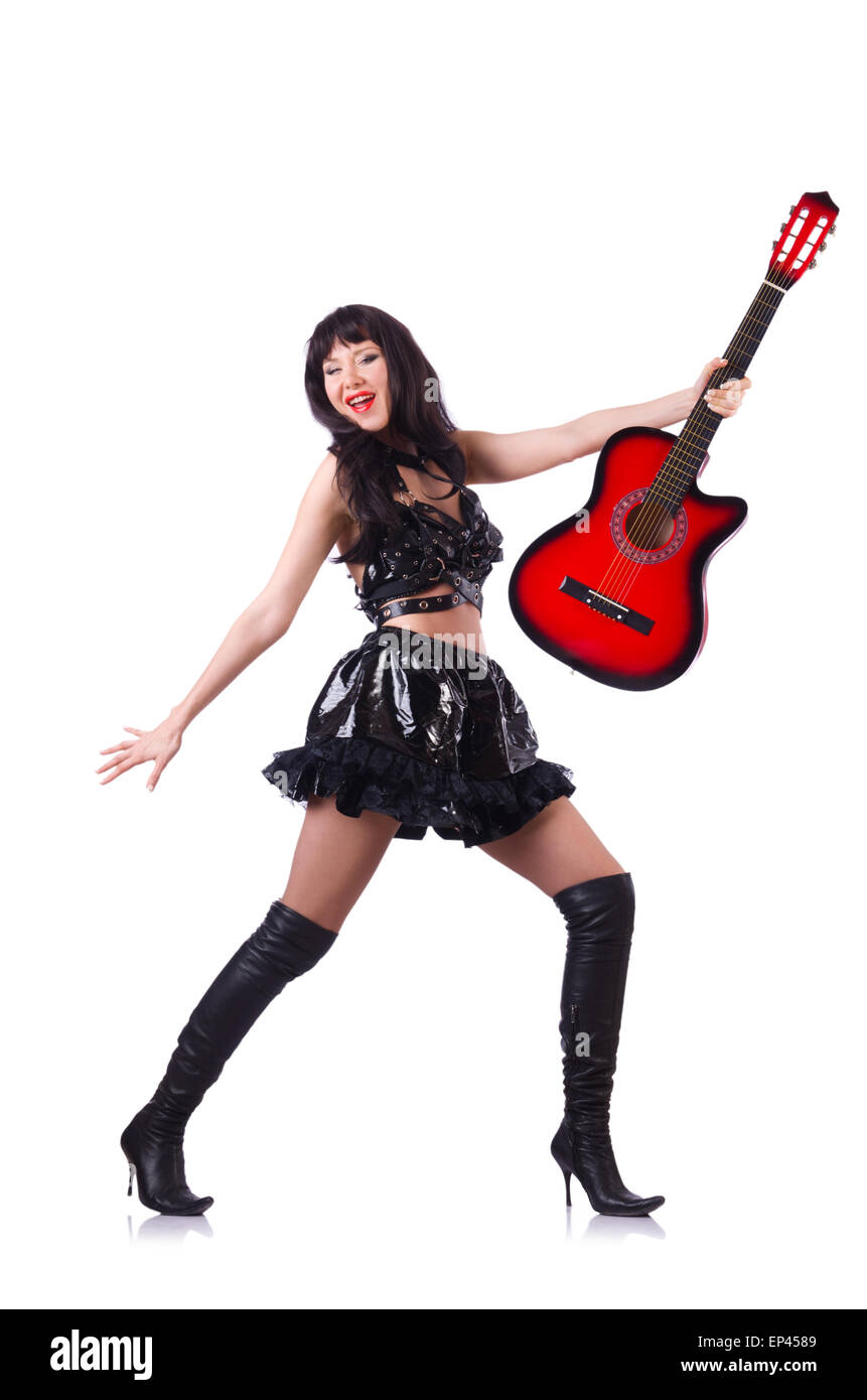 Young singer in leather costume with guitar Stock Photo - Alamy