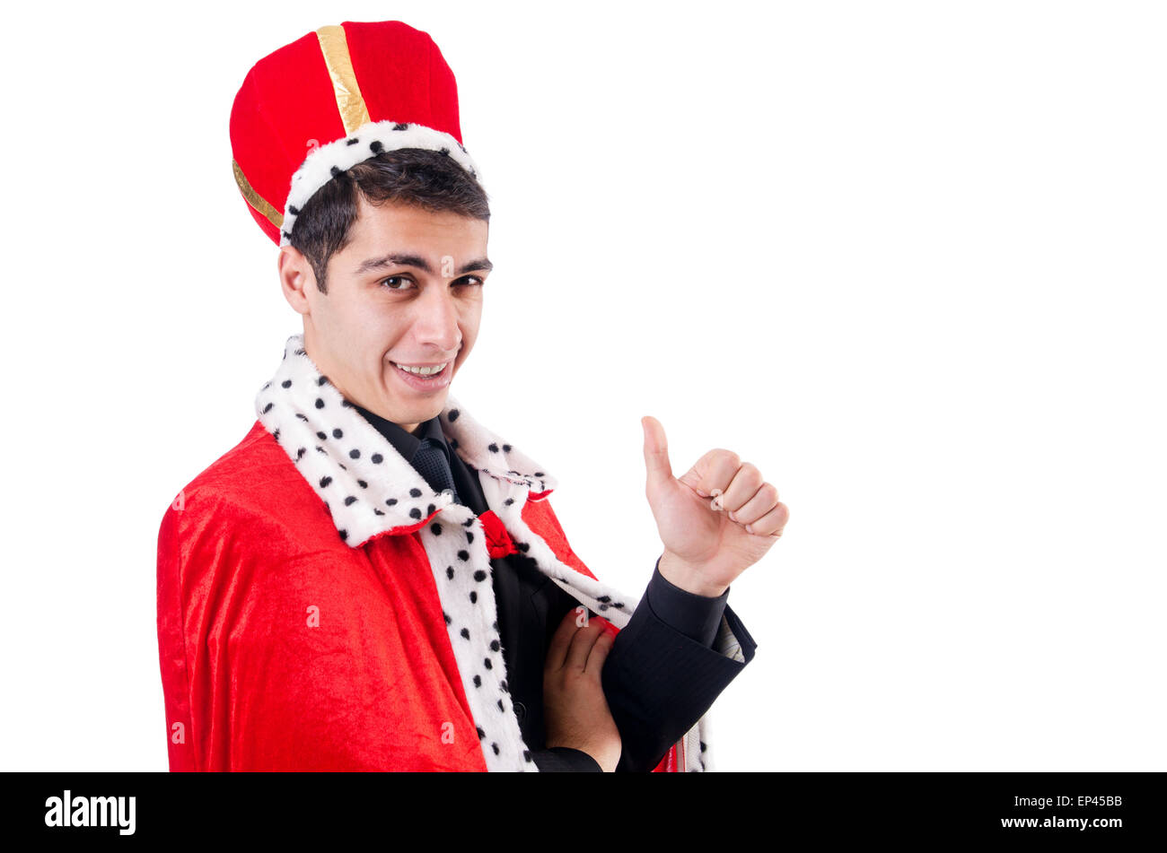 Businessman playing king isolated on white Stock Photo - Alamy