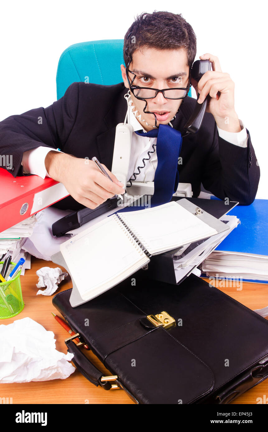 Busy stressed man in the office Stock Photo - Alamy